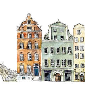 Watercolor European Building Wall Decal Amsterdam Building Wall Art Amsterdam’s Architectural ...