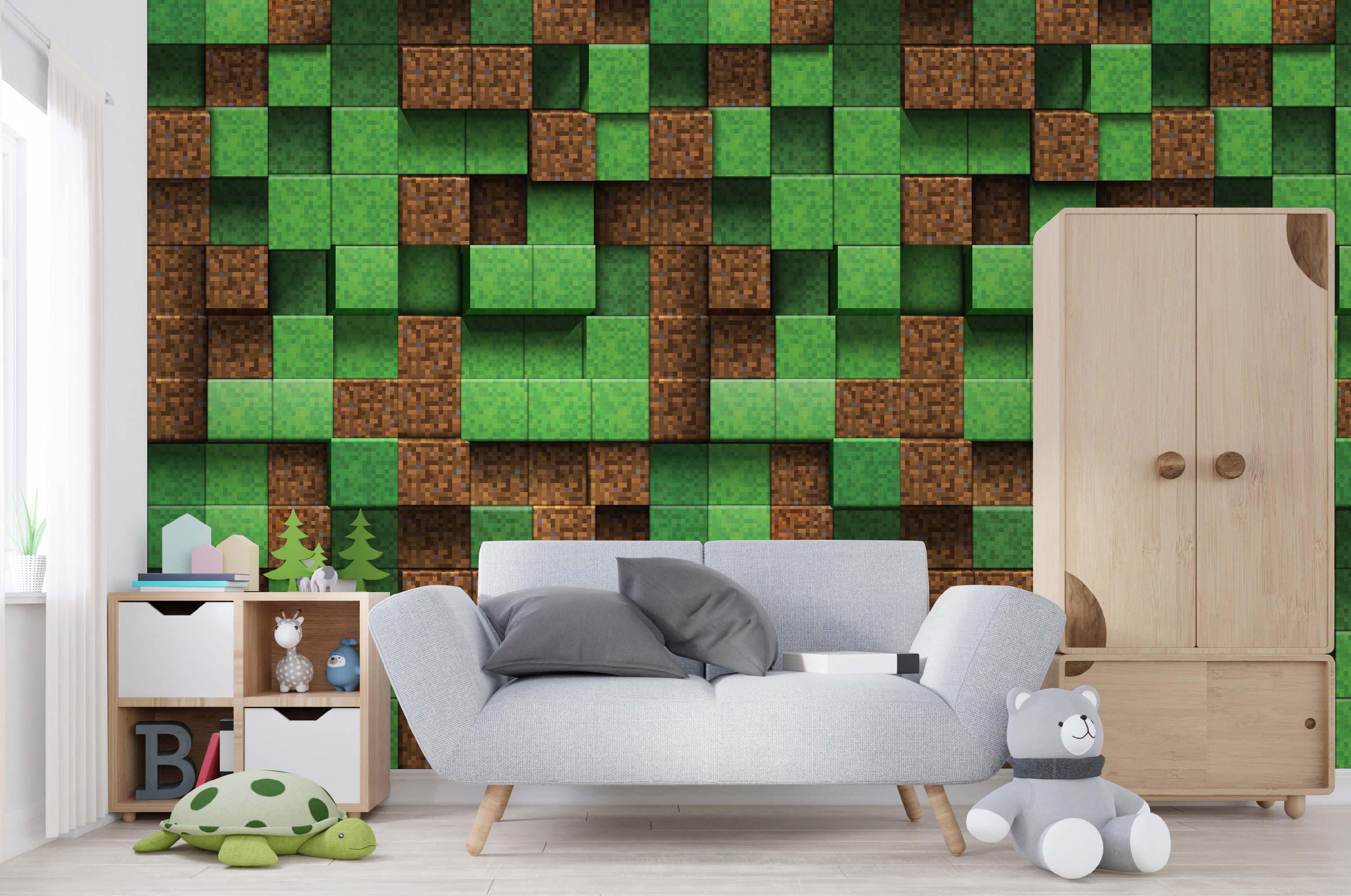 Minecraft Wallpaper Grass Block Wall Sticker Pixel Block Wall Art ...