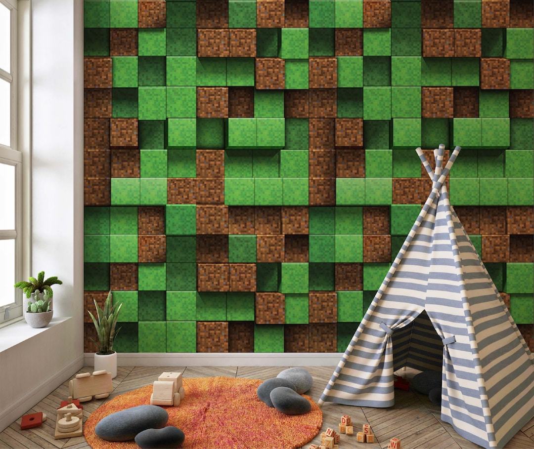 Minecraft Wallpaper Grass Block Wall Sticker Pixel Block Wall Art ...