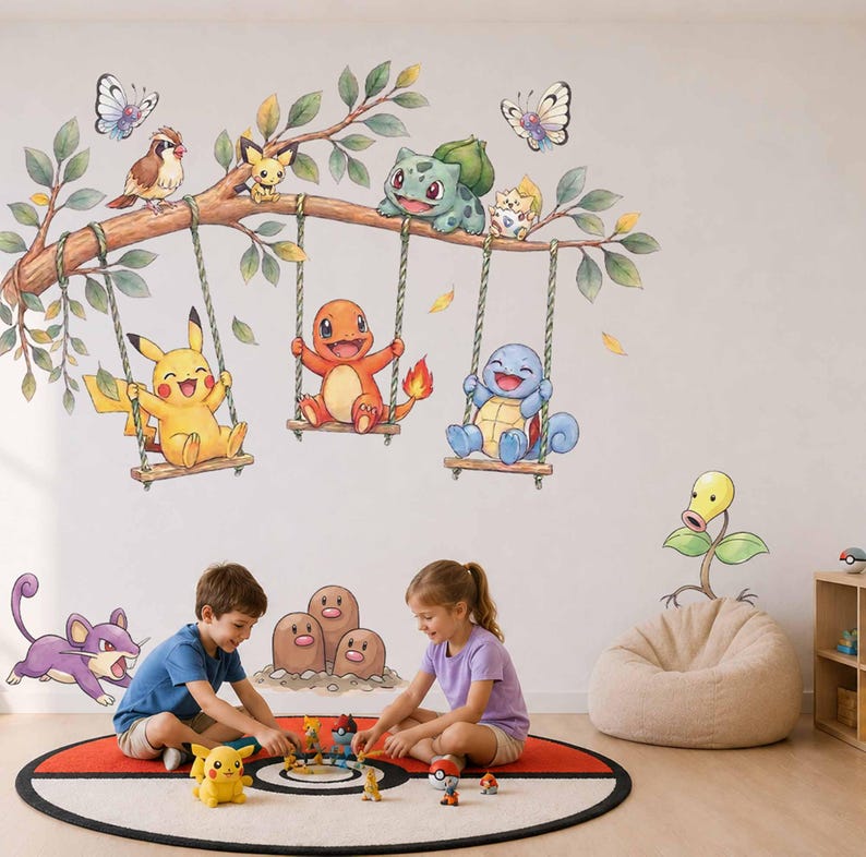 Cute Electric Monster Pokemon Wall Decal Fantasy Creature Wall Stickers ...