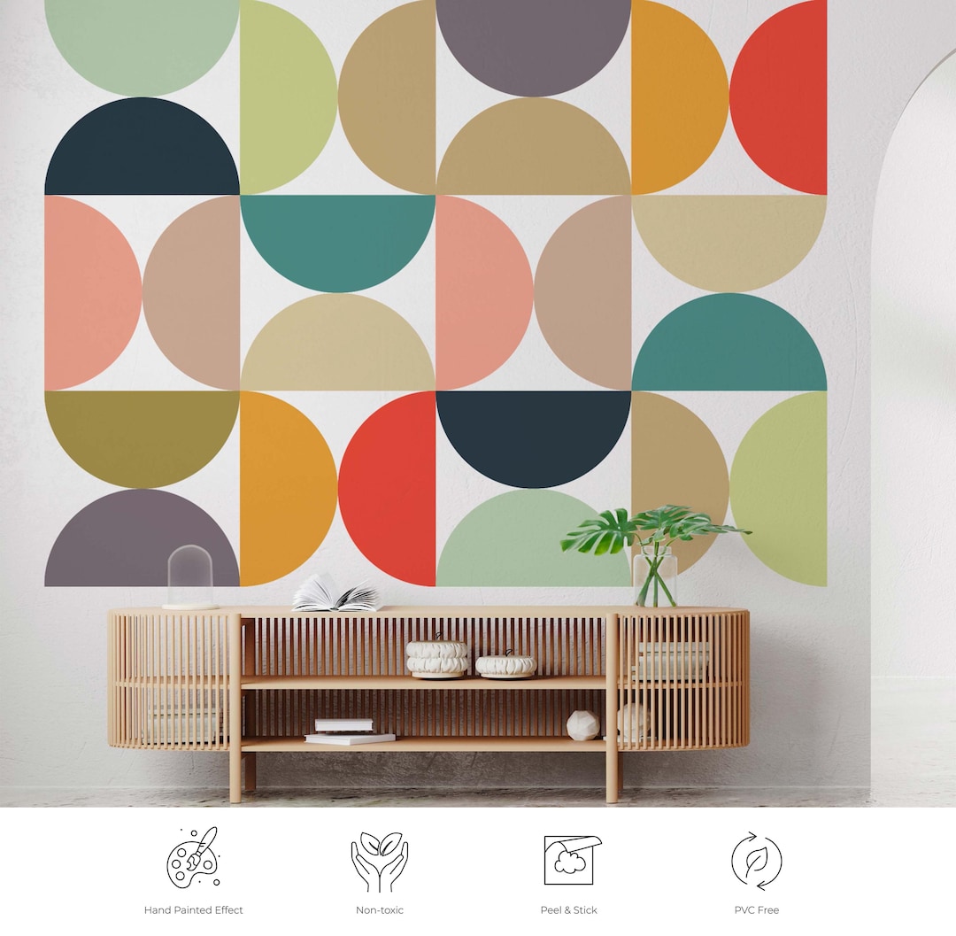 Colourful Circle Wall Decal Colorful Round Shape Wallpaper Half Circle ...