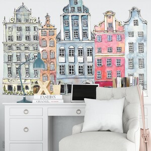 Watercolor Amsterdam Building Wall Decal European Building Wall Art Neo-gothic in Style Wall ...