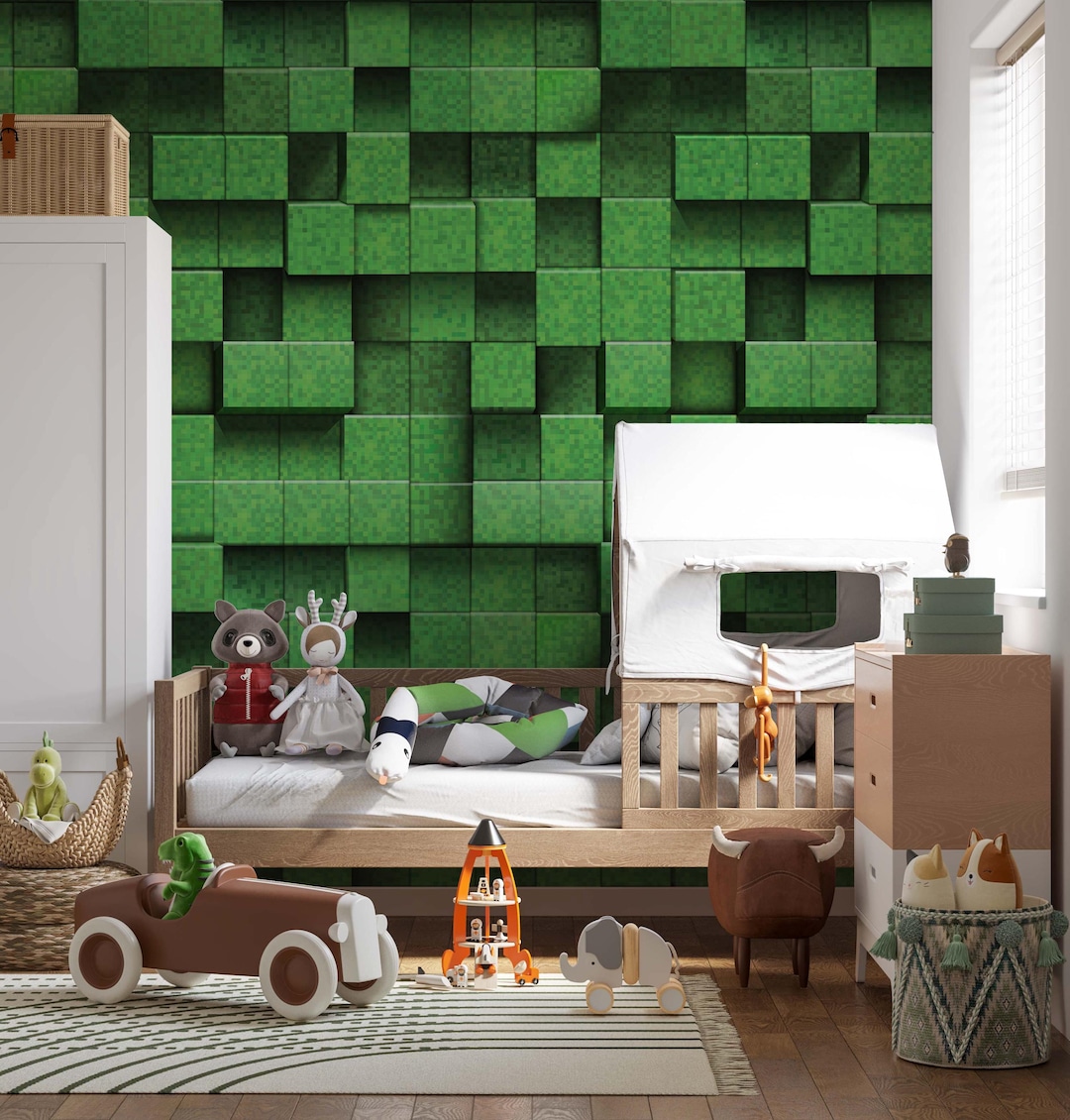Minecraft Wallpaper Grass Block Wall Sticker Pixel Block Wall Art ...