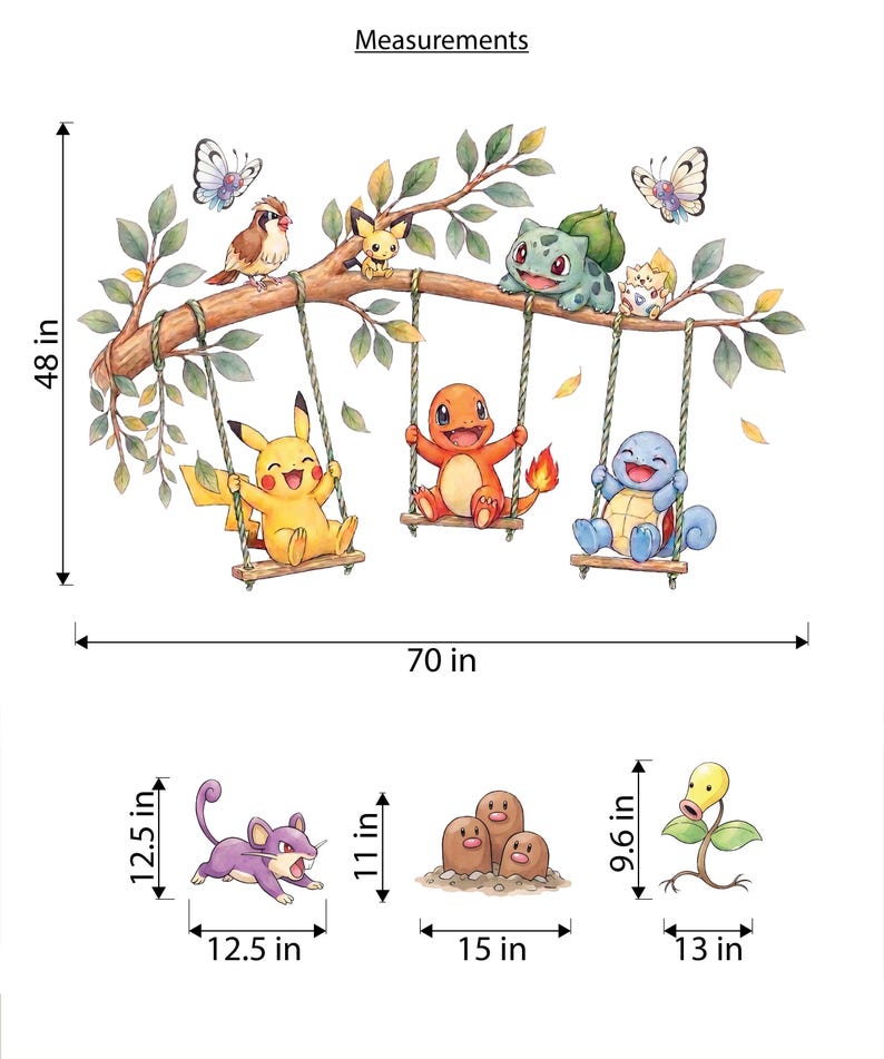 Cute Electric Monster Pokemon Wall Decal Fantasy Creature Wall Stickers ...