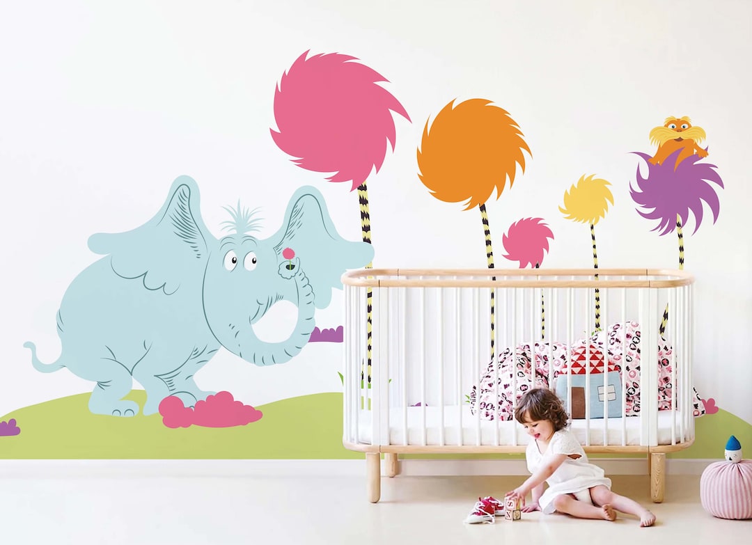 Dr Seuss Wall Decal Truffula Tree Wall Sticker Horton the Elephant Wall ...