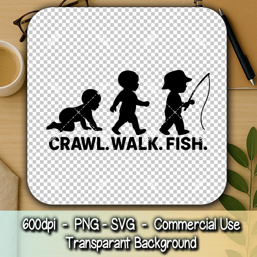 Crawl Walk Fish SVG | Cute Fishing Baby Silhouette Clipart | Kids Block ...