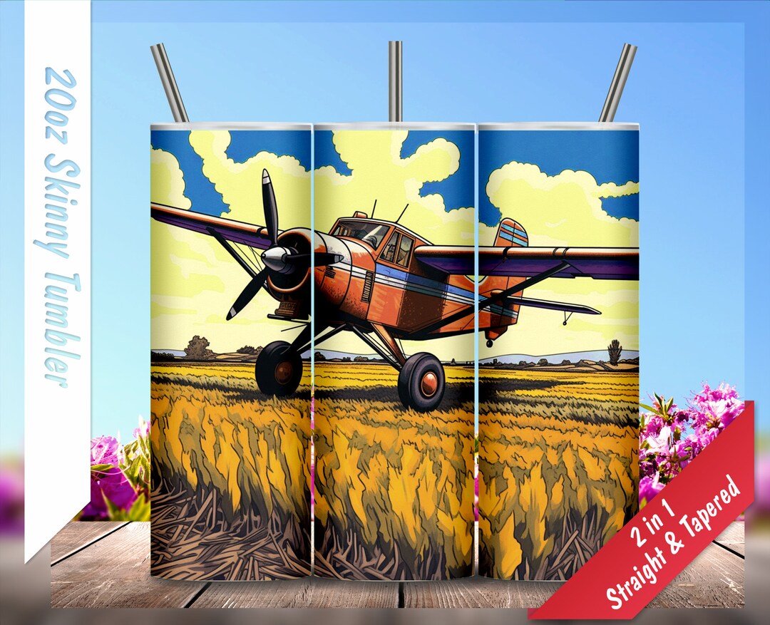 Crop Duster Airplane Ink Drawing 20oz Skinny Tumbler, Personalized ...