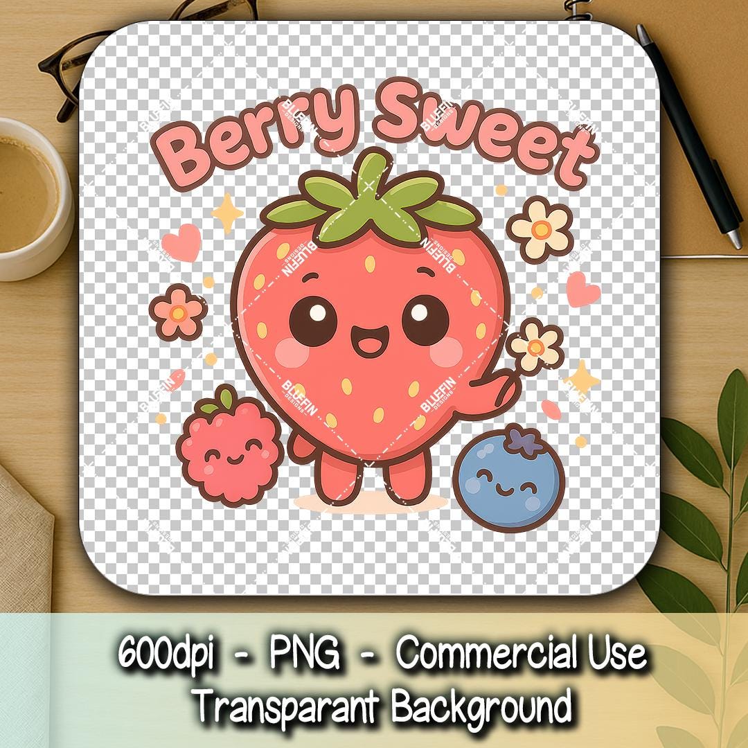 Berry Sweet Kawaii Strawberry Clipart – Cute Fruit Character With ...