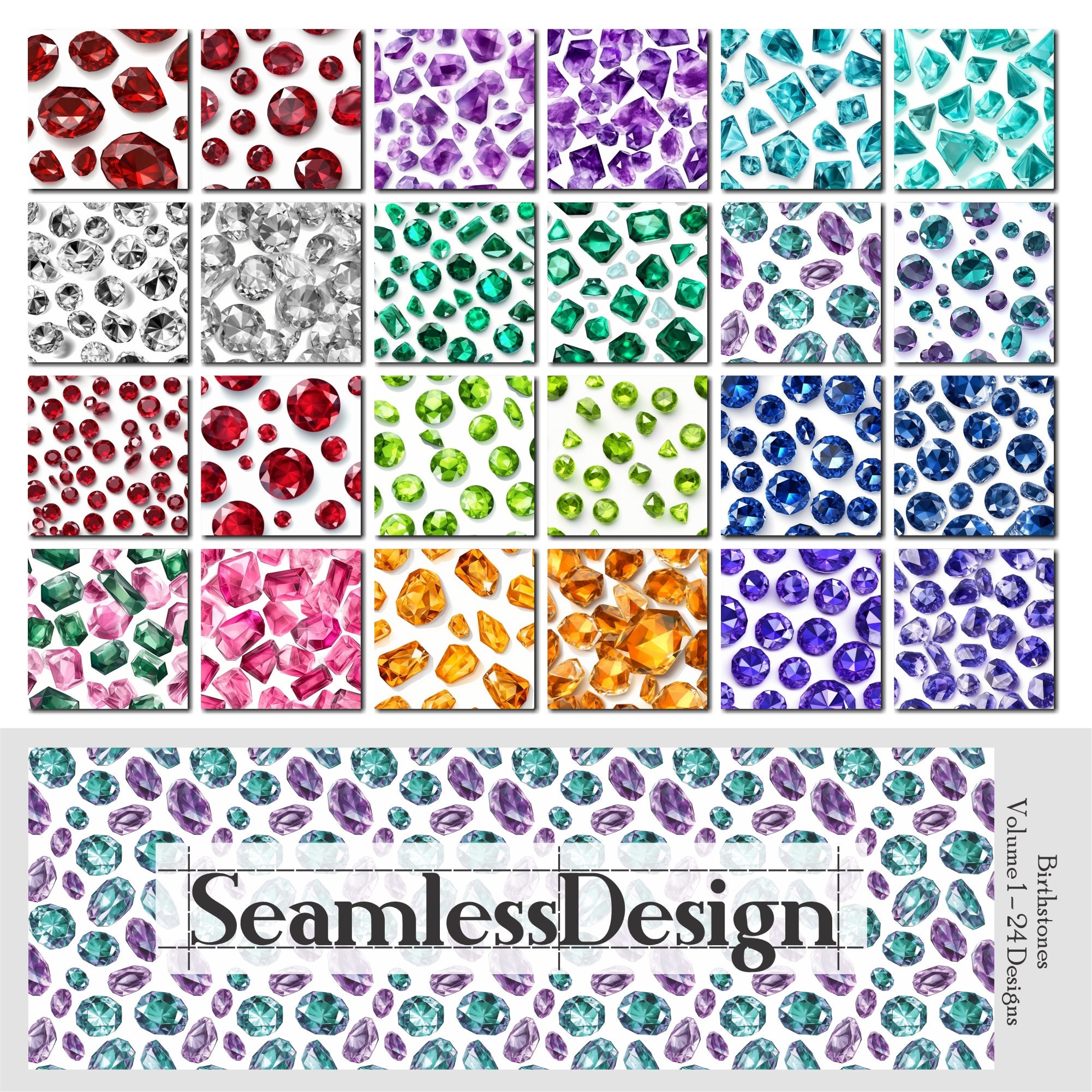 Birthstones Vol. 1 SEAMLESS Digital Paper Backgrounds Sublimation 24 ...