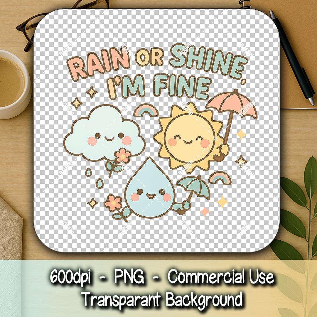 Kawaii Sun Cloud Raindrop Clipart – “rain or Shine, I’m Fine” Cute ...