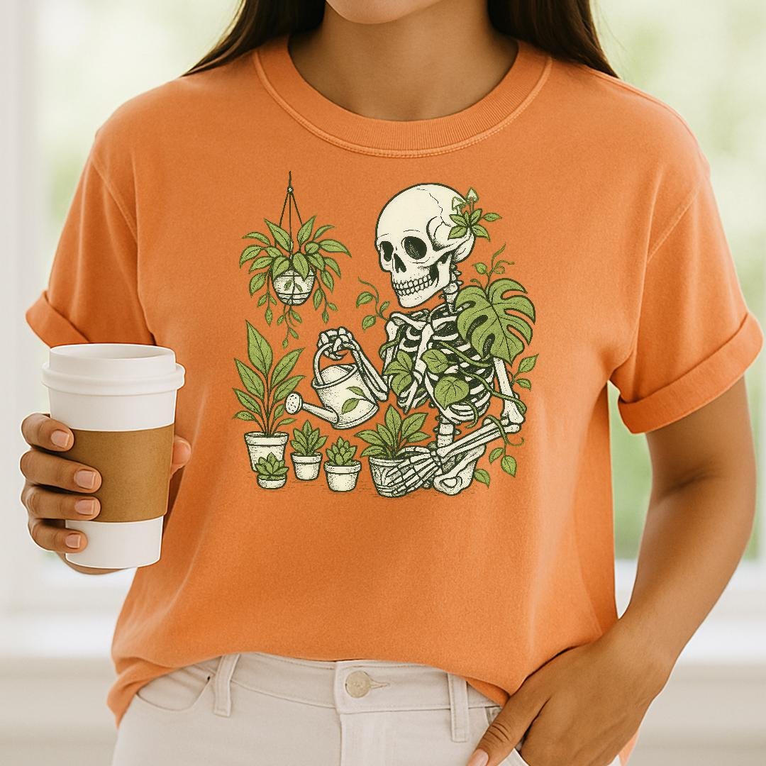 Plant Parent Skeleton Clipart – Whimsical Botanical Line Art Skeleton ...