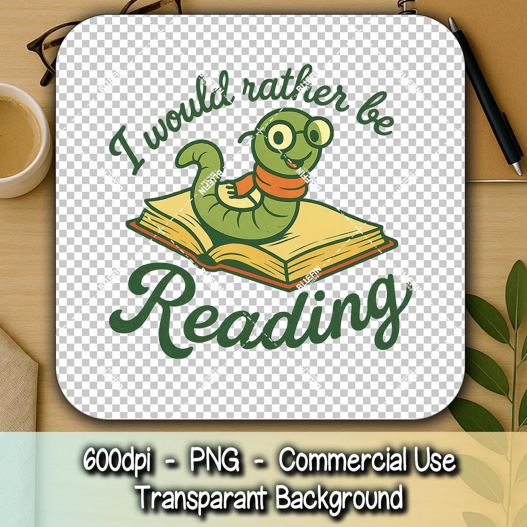 Bookworm Retro Clipart PNG – Playful Worm Reading Vintage Illustration ...