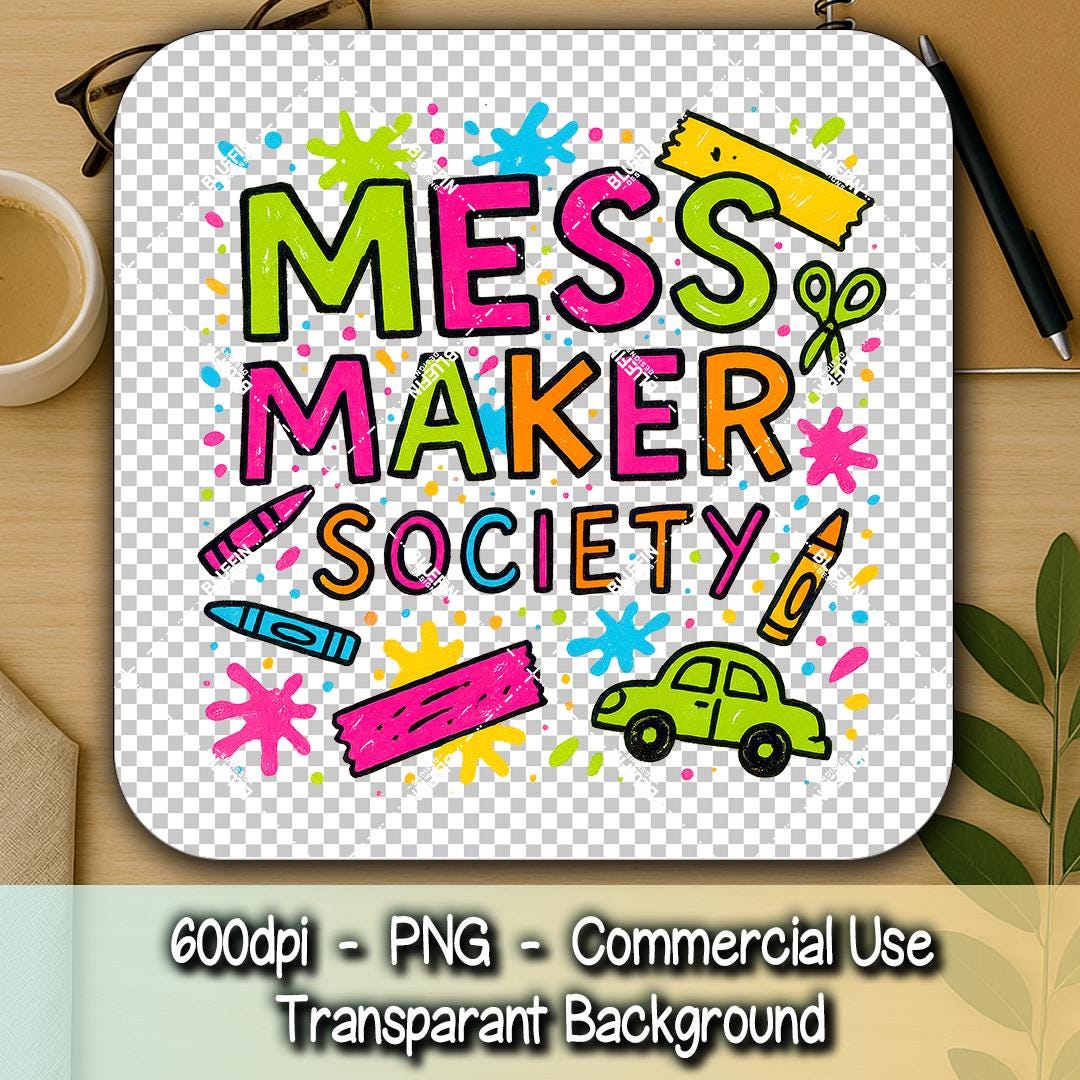 Mess Maker Society Marker Doodle PNG, Kids Neon Rainbow Craft Clipart ...