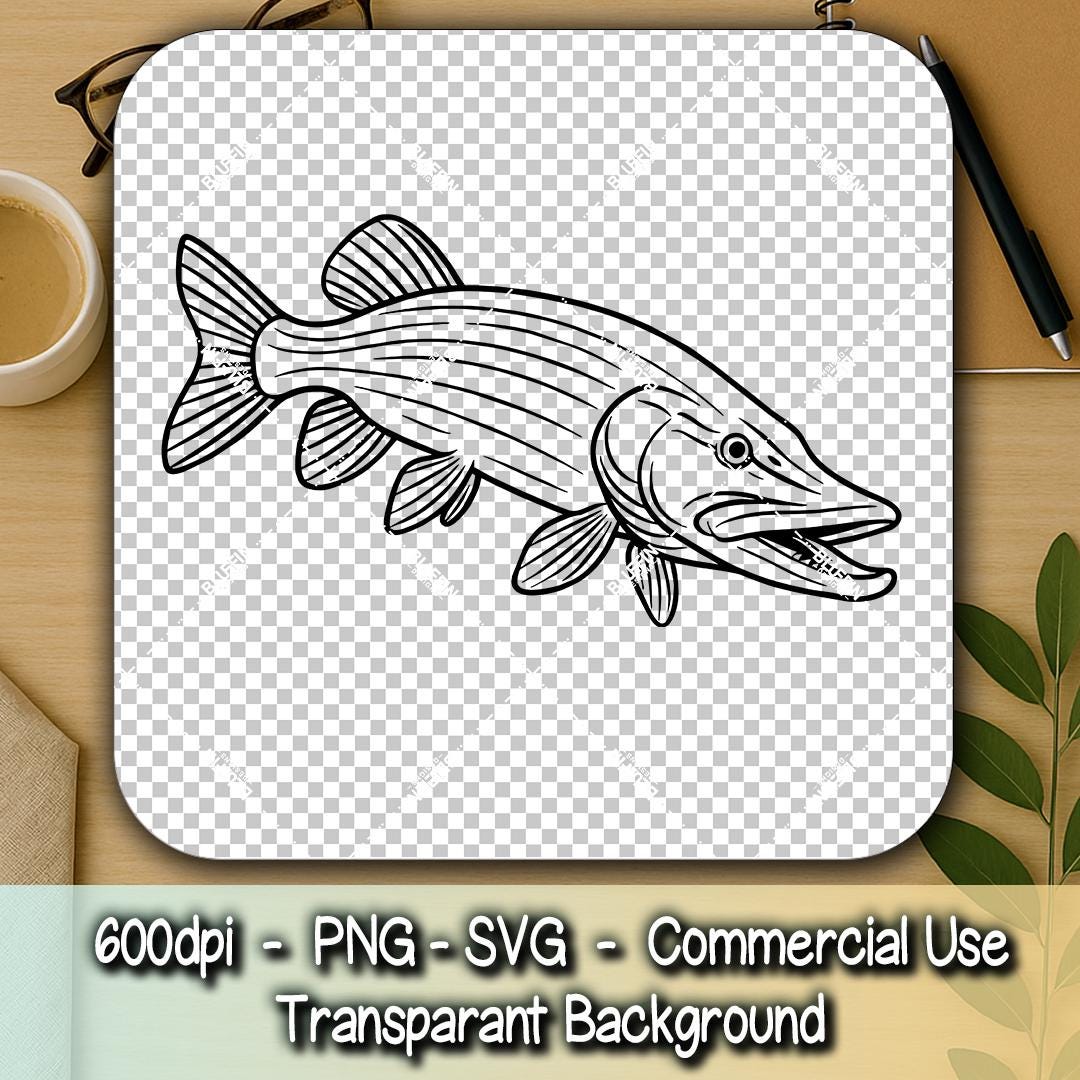 Northern Pike SVG | Realistic Outline Silhouette | Crisp Clean Vector ...