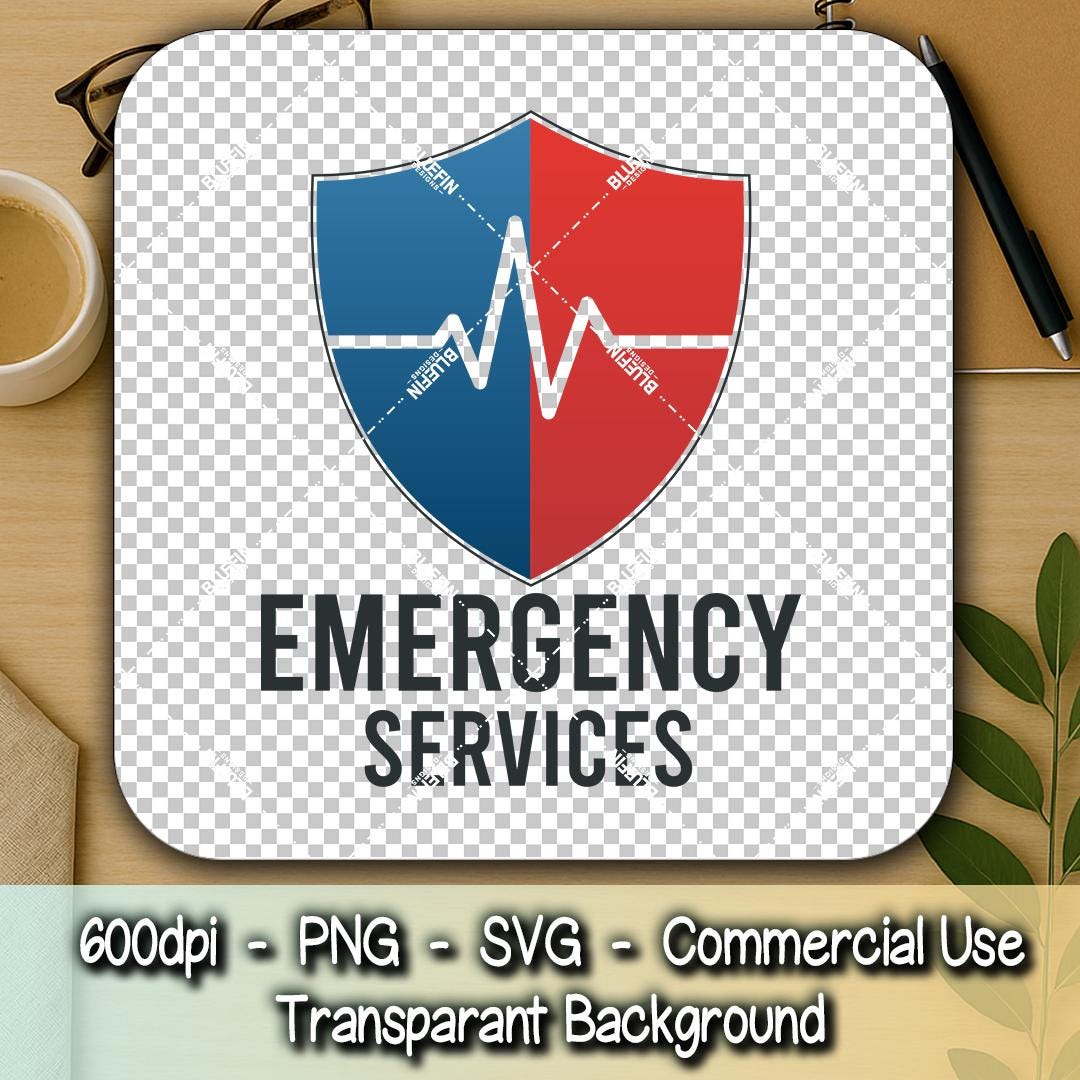 Emergency Services Logo, Heartbeat Shield Badge, EMT Paramedic Clipart ...