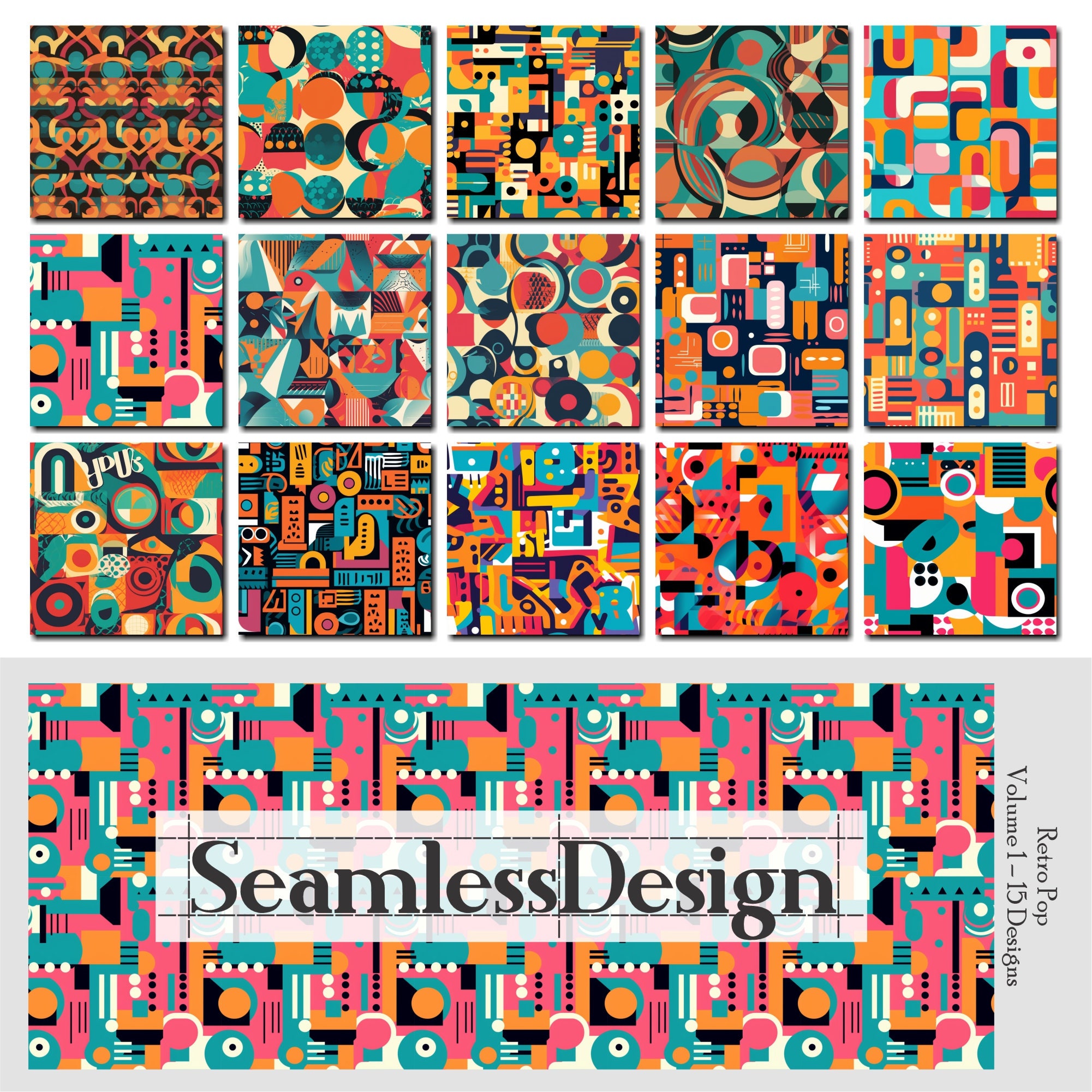 Retro Pop Vol. 1 SEAMLESS Digital Paper Backgrounds Sublimation 15 ...