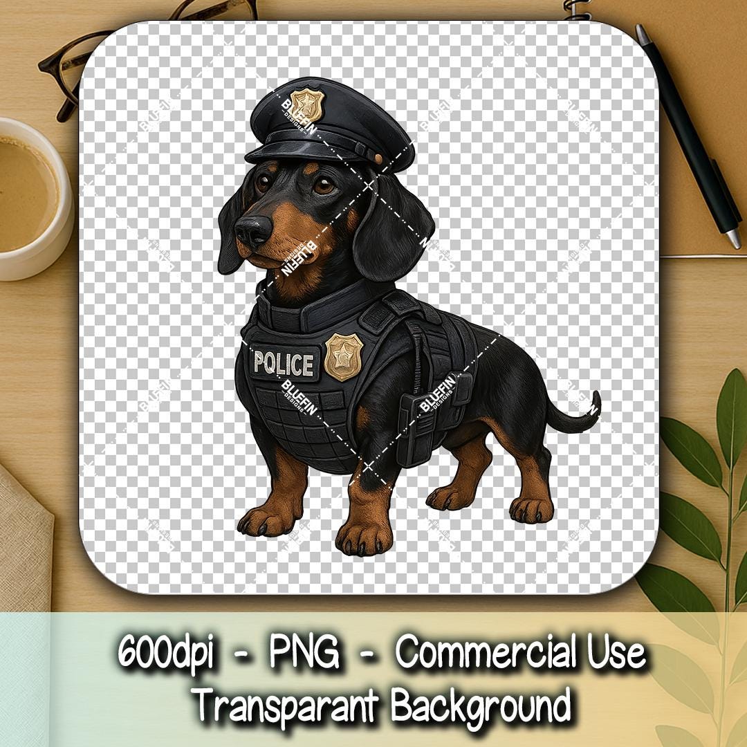Dachshund Police Officer Clipart – Cute Dog in Police Gear PNG ...