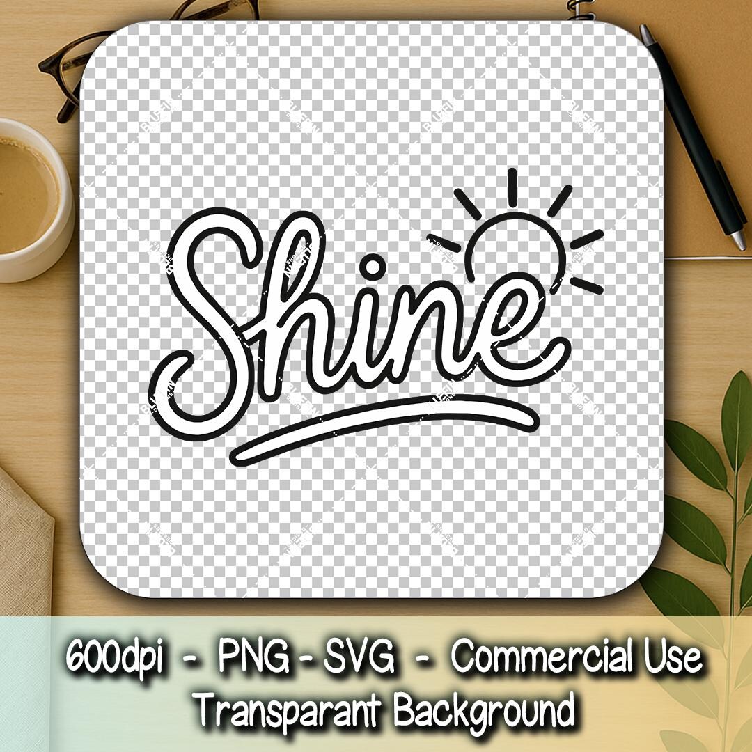 Handwritten “shine” Outline Script Clipart With Sun – Thick Single Line ...
