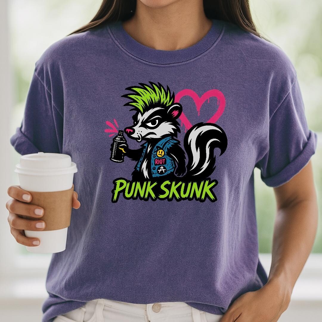 Punk Skunk Clipart – Neon Mohawk Comic Punk Skunk With Graffiti Heart ...