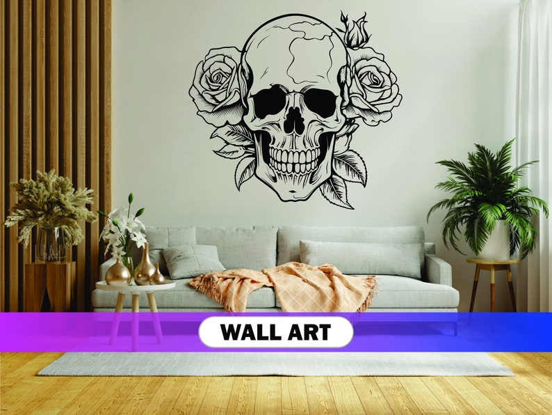 Skull & Roses silhouette SVG Cut File EPS DXF Cricut Decal Vector Clipart Instant Digital ...