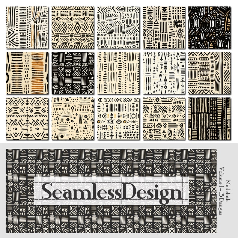 Mudcloth Patterns Vol. 1 Seamless-digital Paper-background-sublimation ...