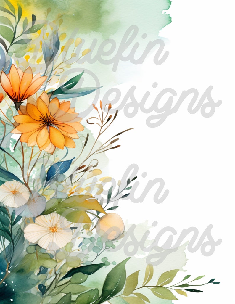 Watercolor Floral Boarders Vol. 2 Letter Size Digital Paper-backgrounds ...