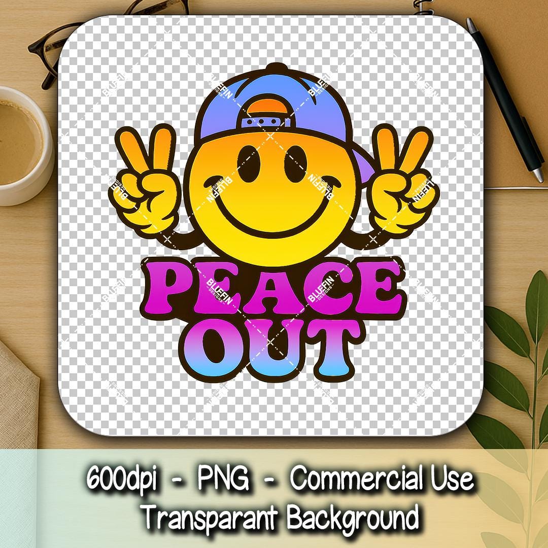 Peace Out Smiley Face Clipart With Peace Sign Hands & Backwards Cap ...