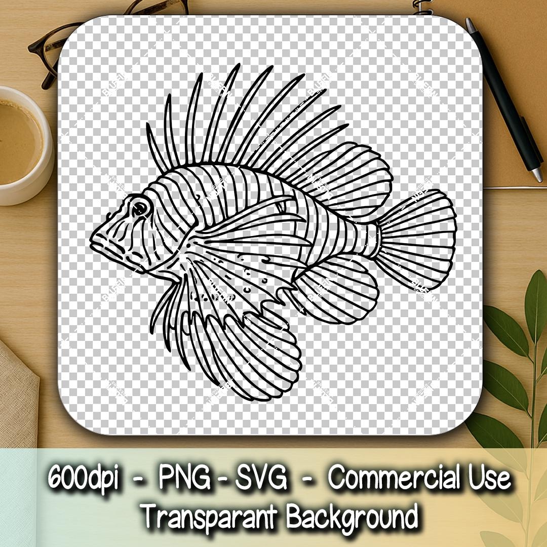 Lionfish SVG Outline | Realistic Silhouette Vector | Crisp Clean Line ...