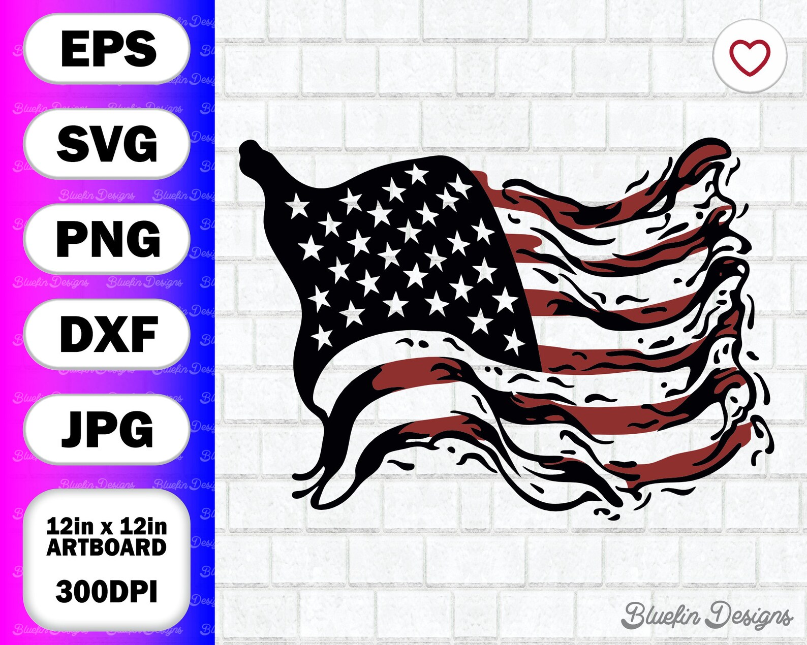 American Flag Waving (silhouette SVG Cut File - EPS - DXF - Cricut ...