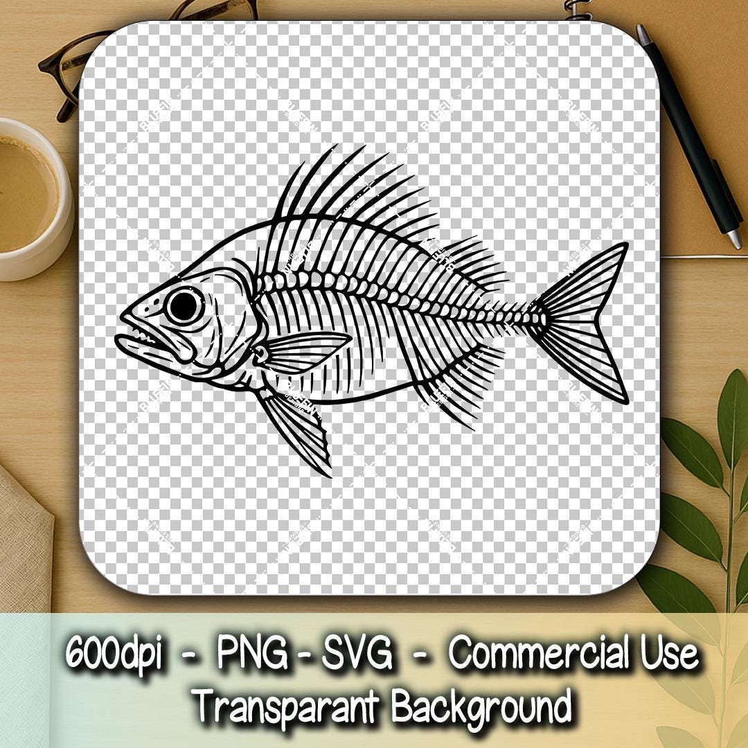 Skeleton Fish X-ray SVG | Realistic Outline Silhouette | Crisp Vector ...