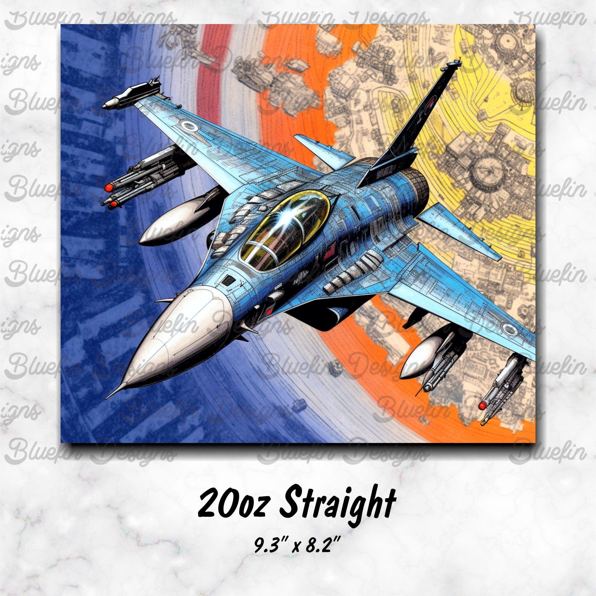 Jet Fighter Colored Ink Drawing 20oz Skinny Tumbler, Personalized ...