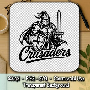Crusader Mascot SVG With “crusaders” Script – Bold Blackwork Line Art ...