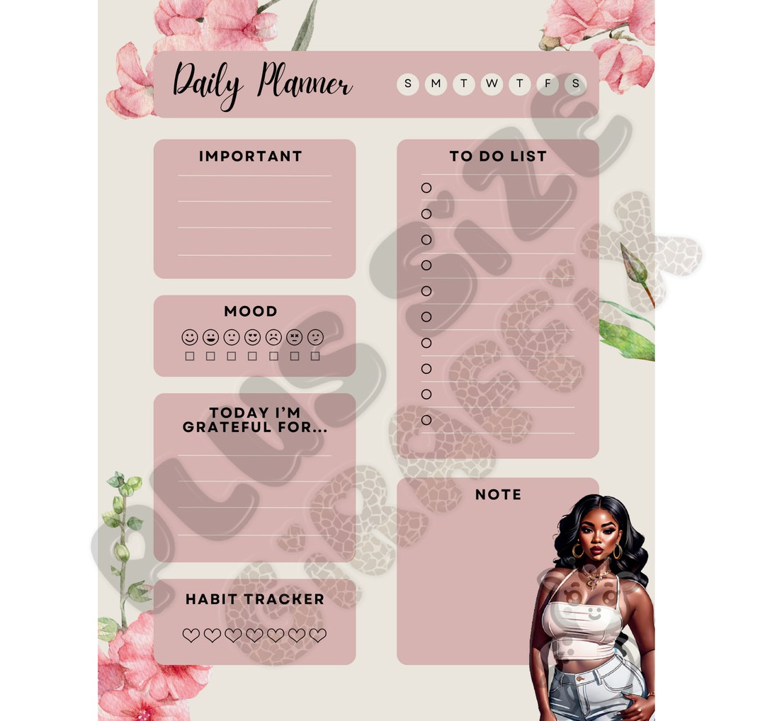 Pink Floral Daily Planner Page: Habit & Mood Tracker (PDF) - Etsy