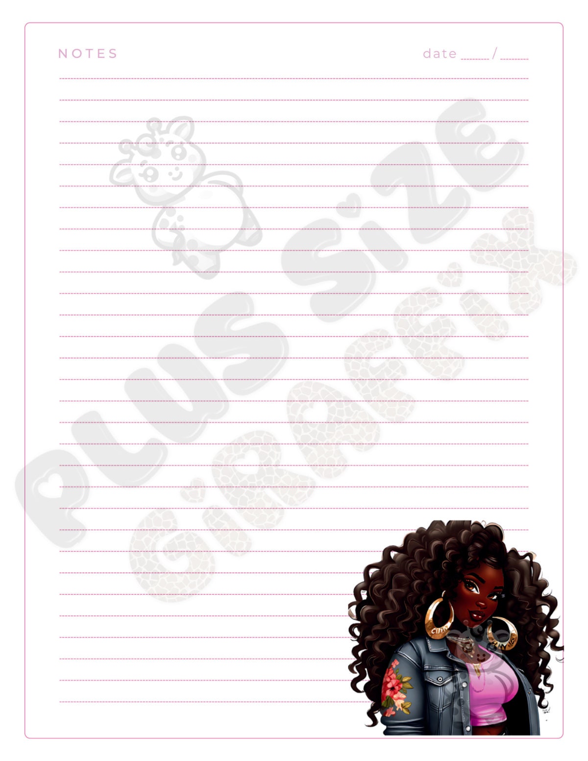 Pink Printable Notes Bundle, 4 Designs, Curvy Black Girl, Memo Pad ...