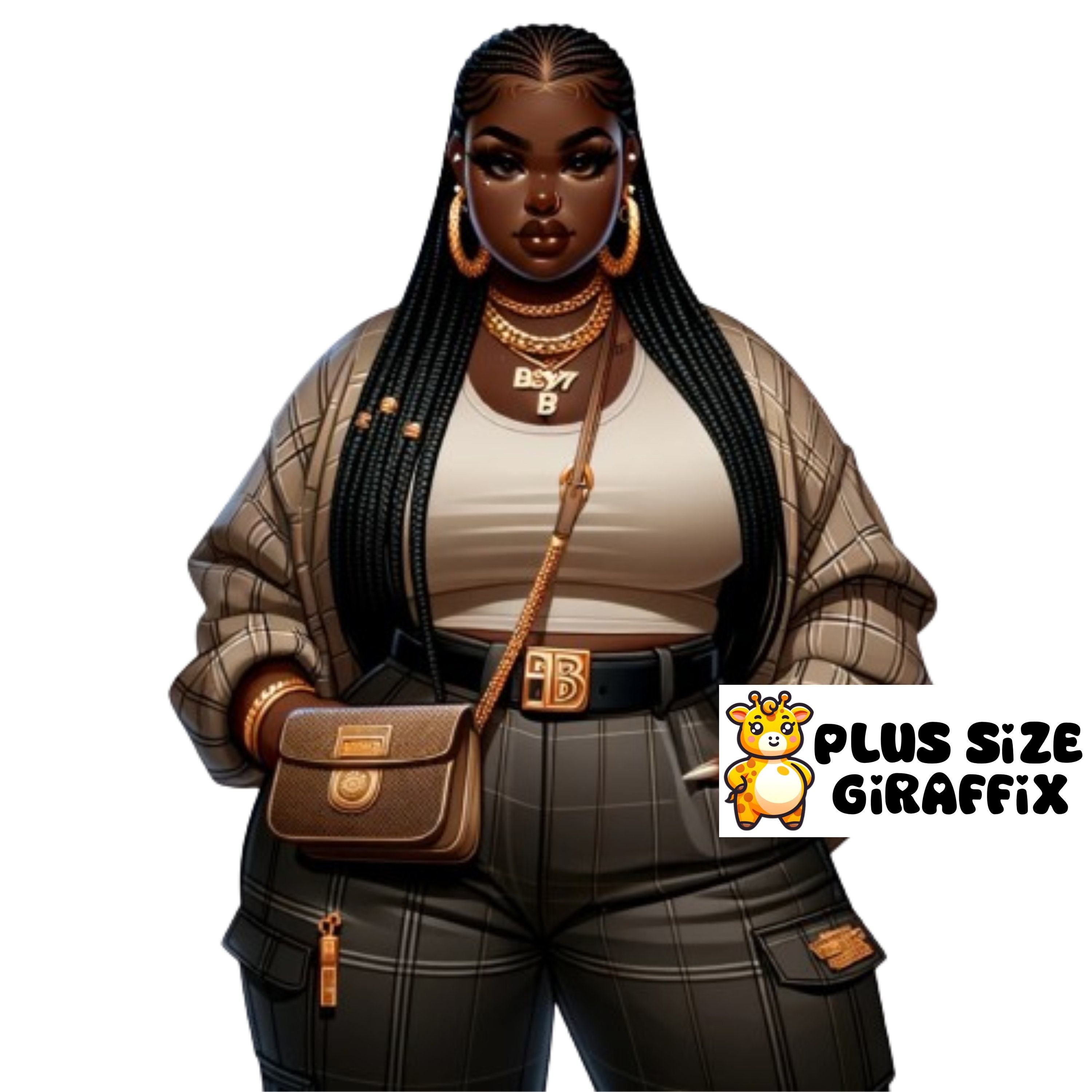 BBW Black Woman PNG, Bling Jewelry, Curly Hair, Melanin Wall Art, Curvy Woman Clipart, Natural ...