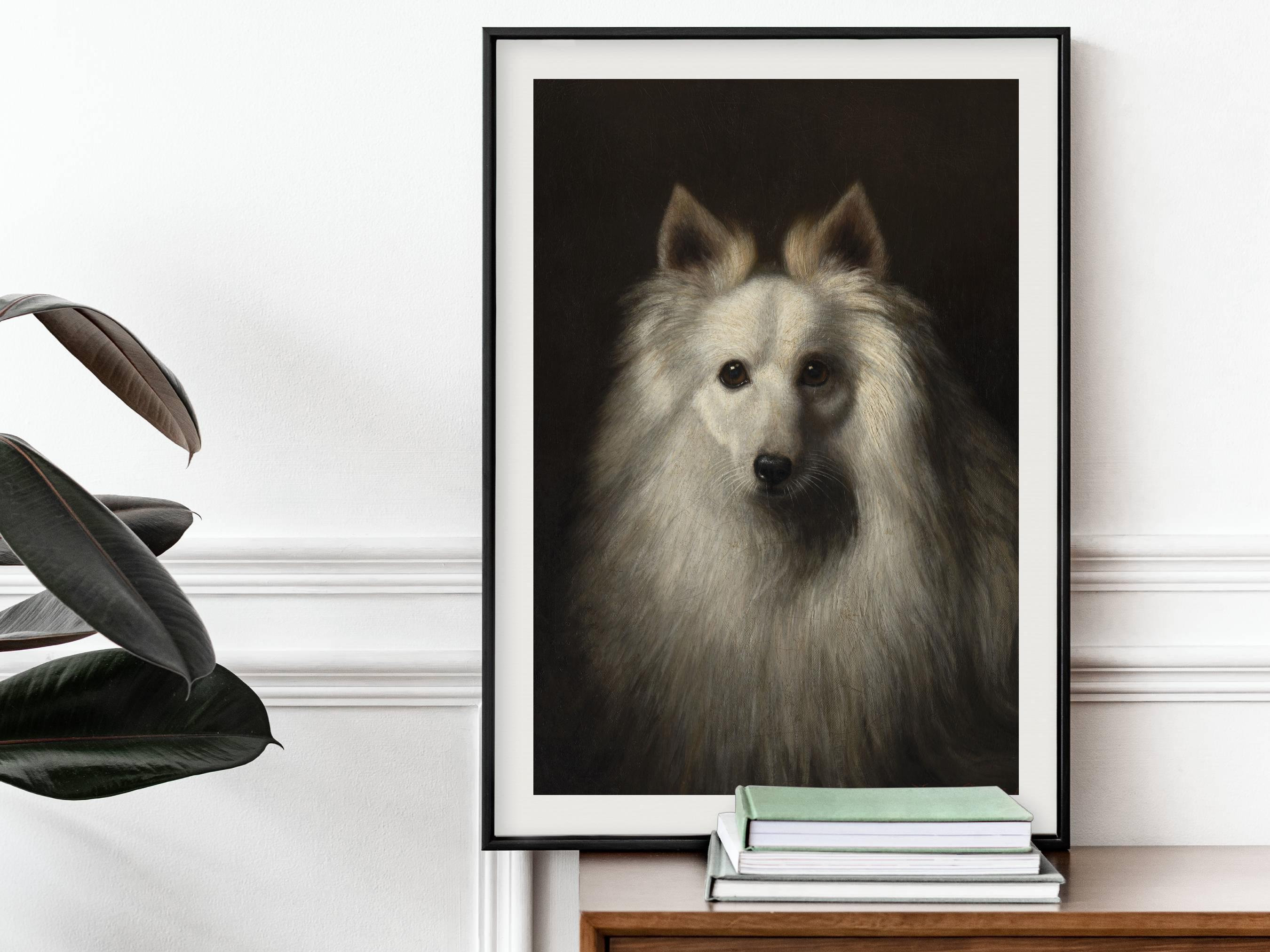 Antique Dog Print - Vintage Animal Oil Painting, Pet Dog Portrait ...