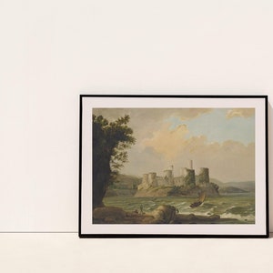 Vintage Medieval Fortress Painting - Antique Print of Conwy Castle ...