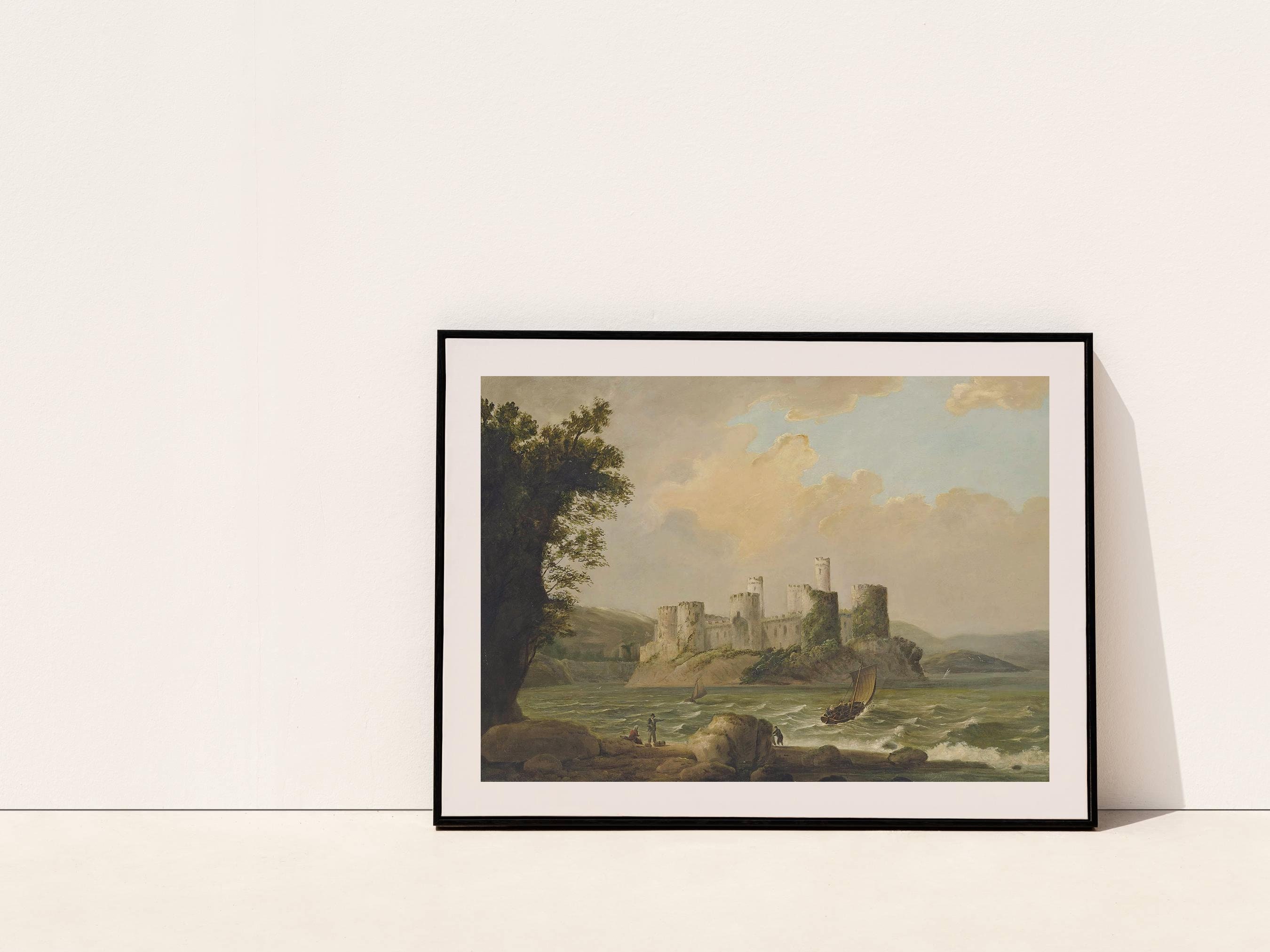 Vintage Medieval Fortress Painting - Antique Print of Conwy Castle ...