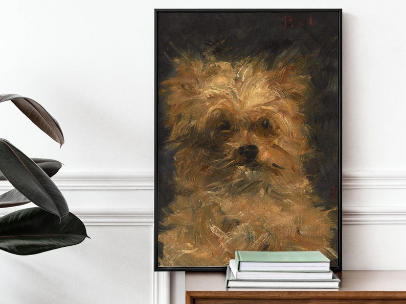 Vintage Dog Oil Painting - Antique Animal Print, Pet Dog Portrait Gift ...