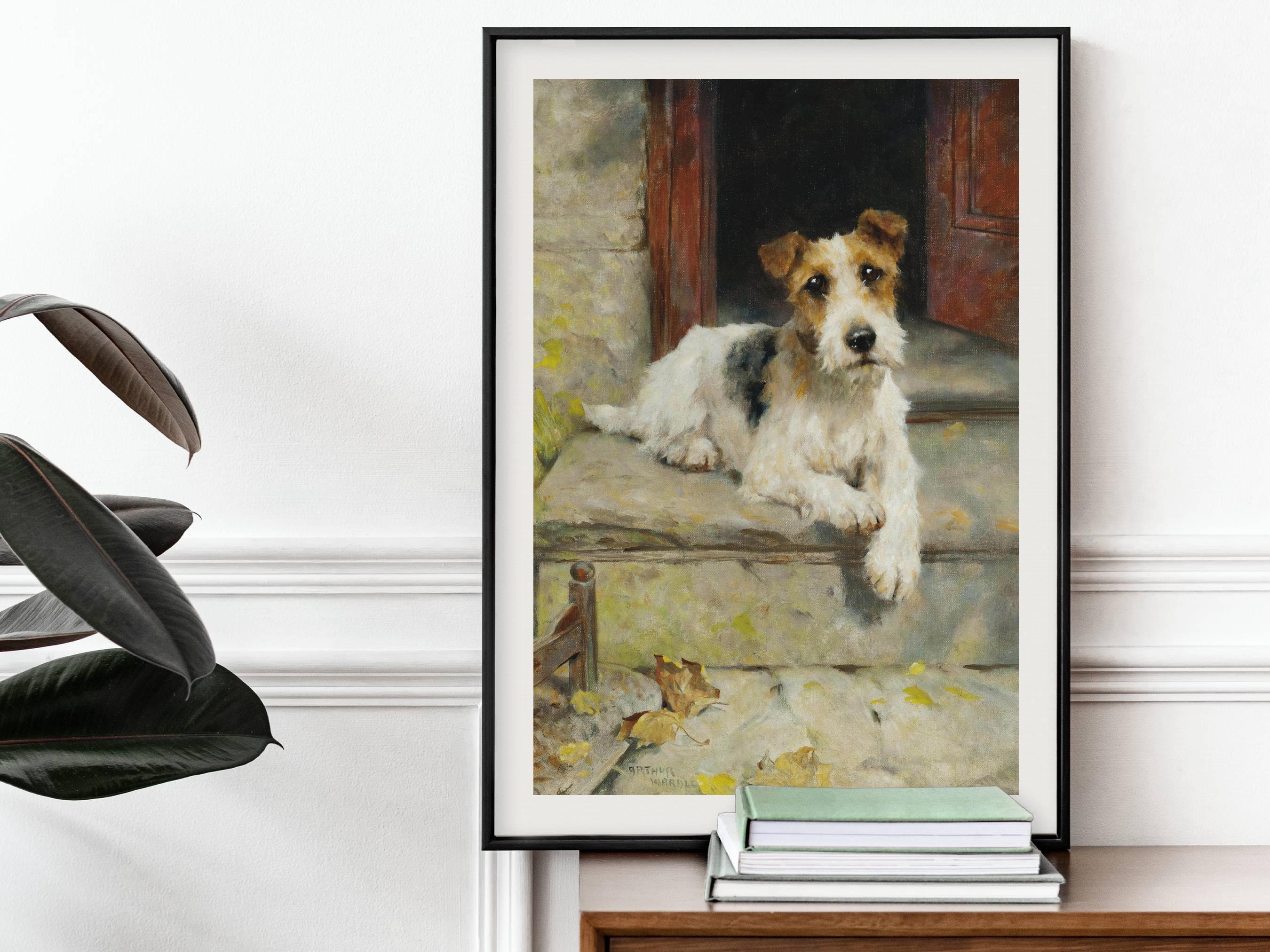 Antique Dog Oil Painting - Vintage Animal Print, Pet Dog Portrait Gift ...