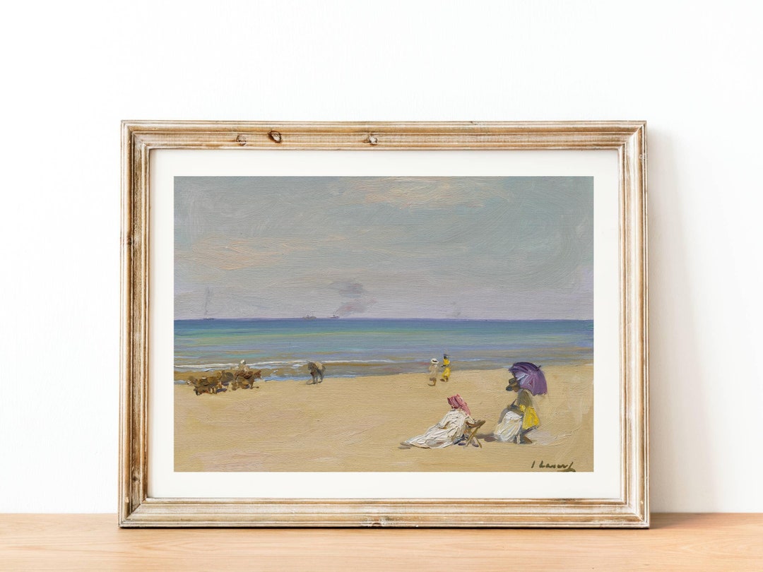 Vintage Beach Scene Print Antique Seaside Oil Painting - Etsy