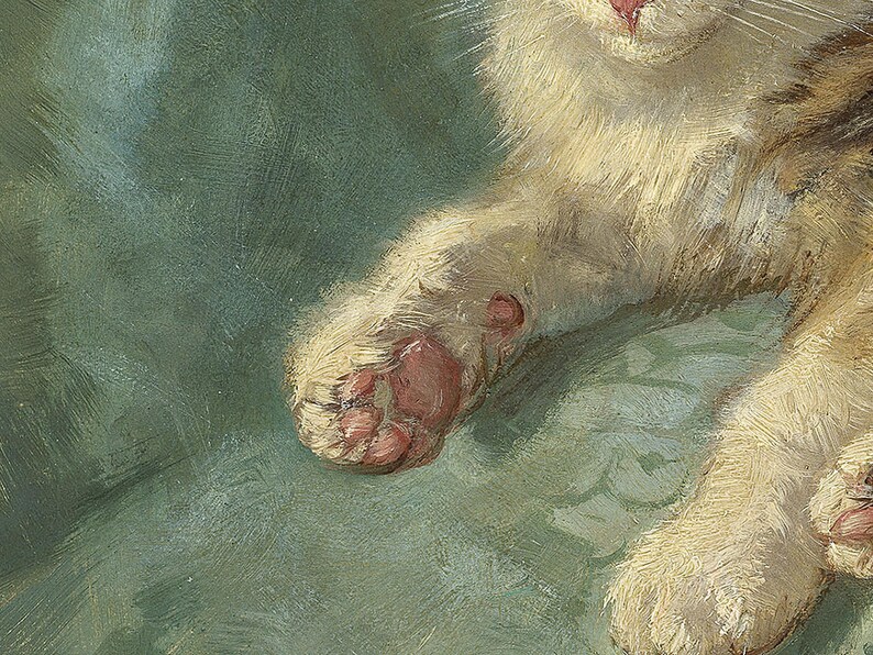 Antique Cat Oil Painting - Vintage Animal Print, Pet Cat Portrait Gift ...
