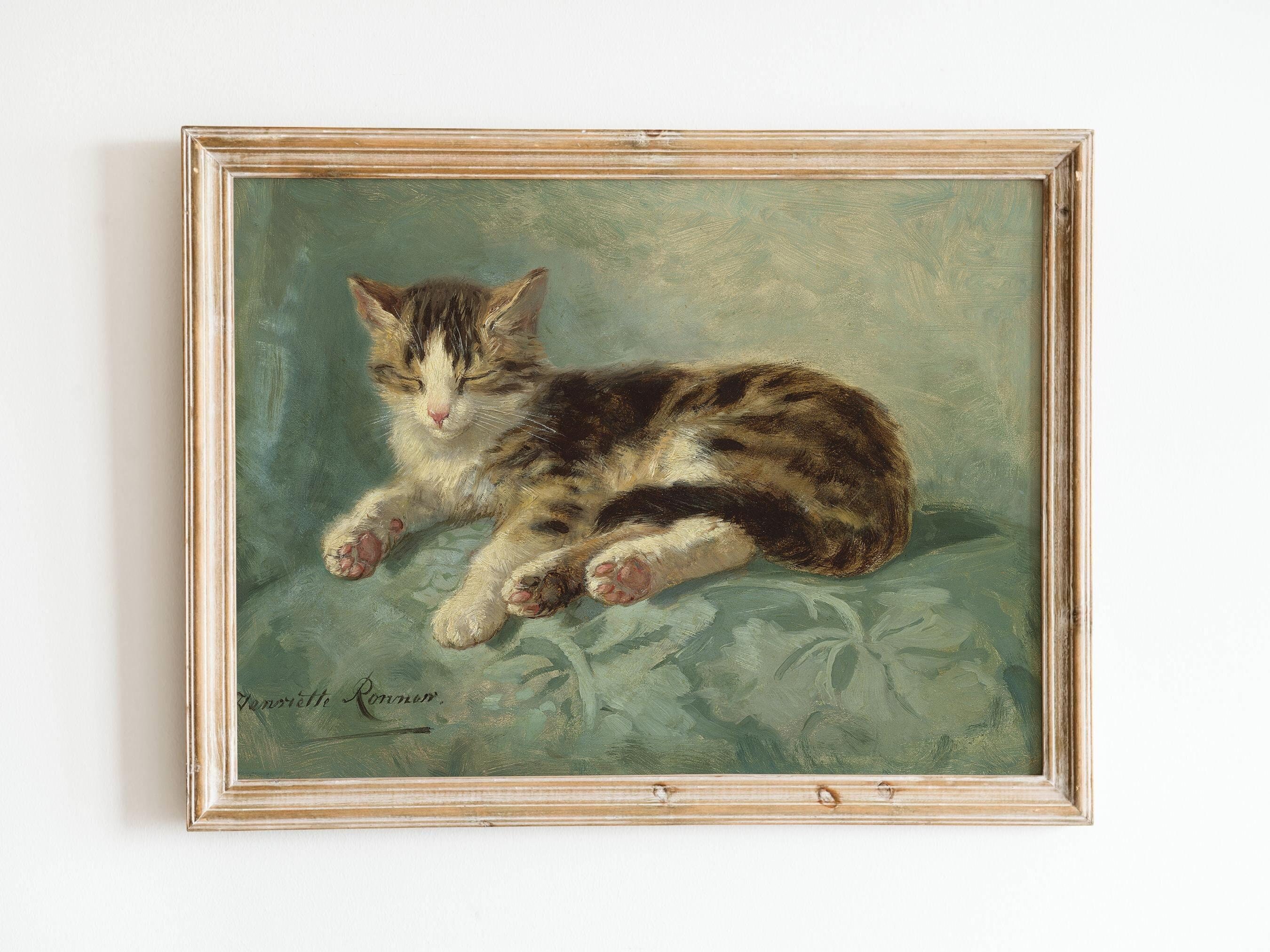 Antique Cat Oil Painting Vintage Animal Print Pet Cat - Etsy