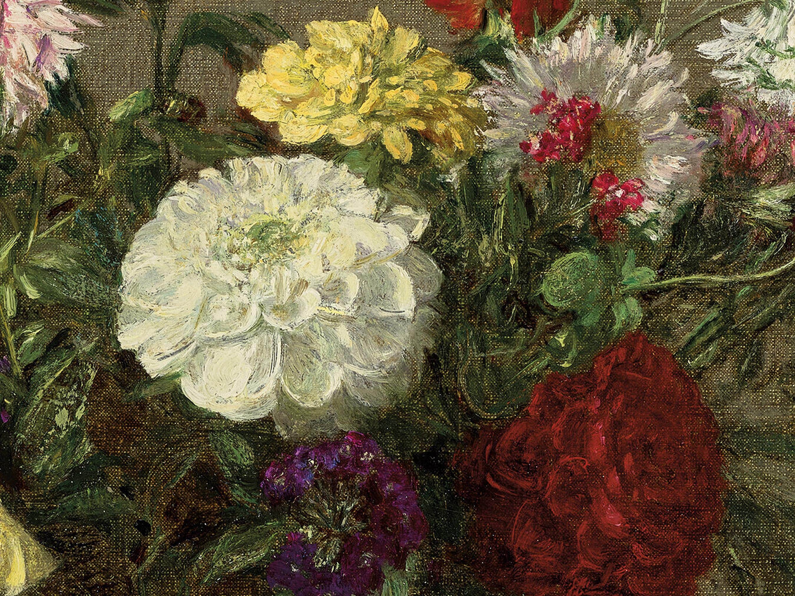 Vintage Floral Oil Painting - Garden Flower Bouquet Print, Antique ...