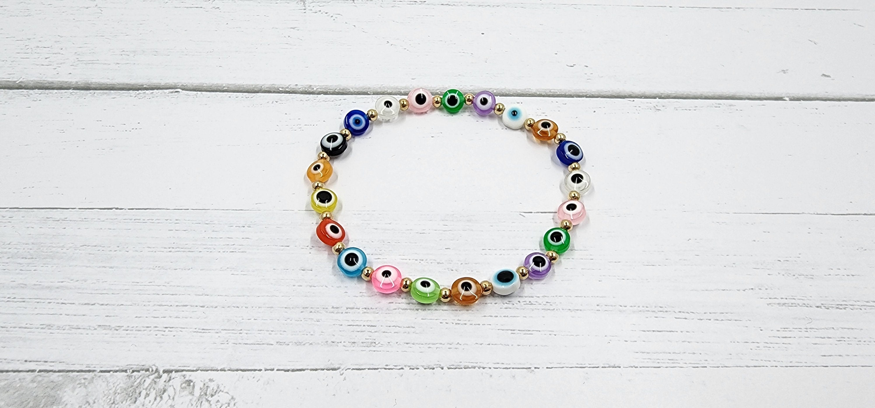 Rainbow Evil Eye Multicolored Bracelet/stretch/gold - Etsy