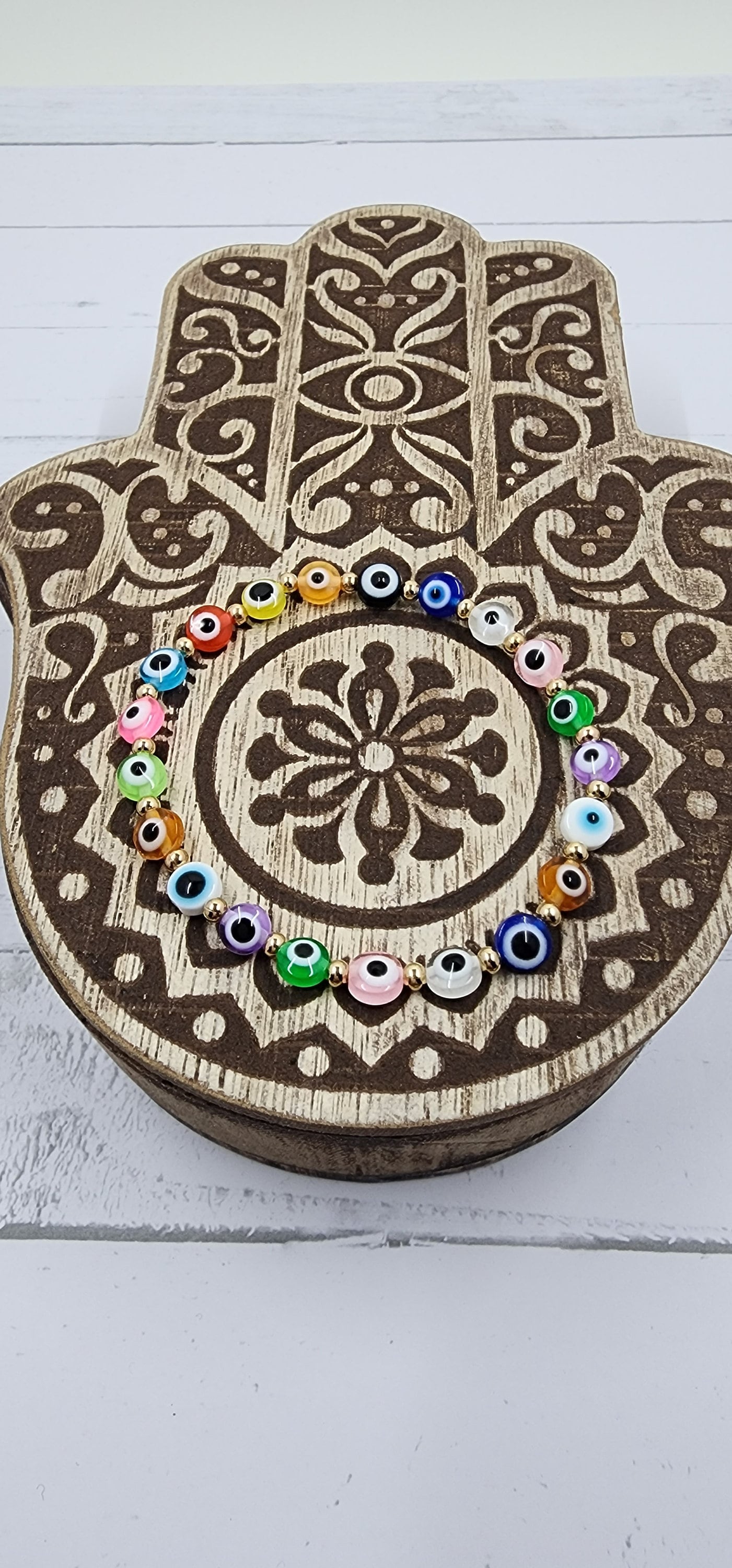 Rainbow Evil Eye Multicolored Bracelet/stretch/gold Beads/protection ...