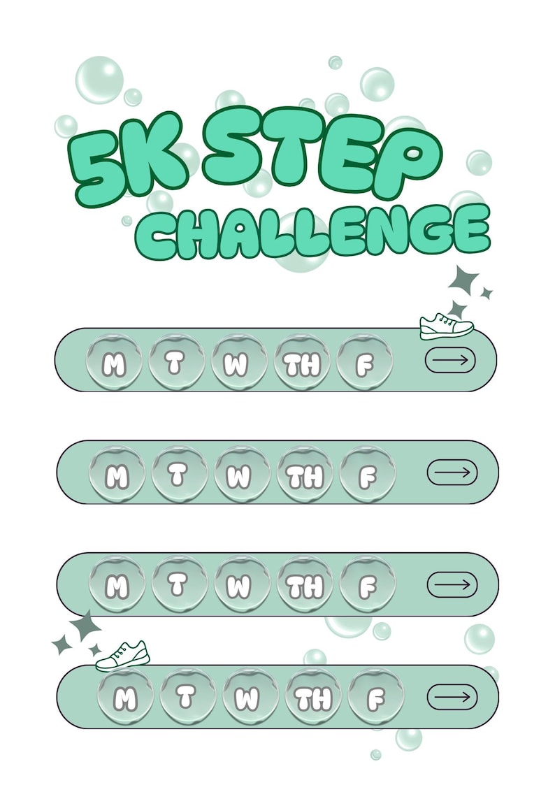 Mint 5K Step Challenge Tracker | Printable Walking Habit Goal (digital ...