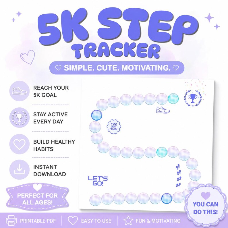 Daily 5K Step Tracker Printable | Cute Wellness PDF | Walking Habit ...