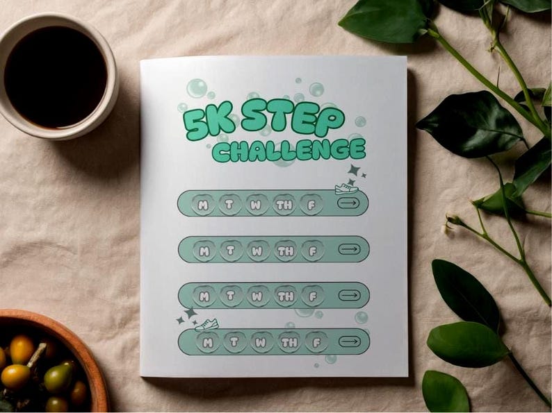 Mint 5K Step Challenge Tracker | Printable Walking Habit Goal (digital ...