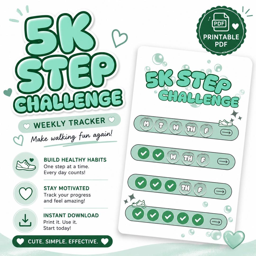 30 Day Walking Challenge Printable | Mint 5K Step Tracker PDF | Daily ...
